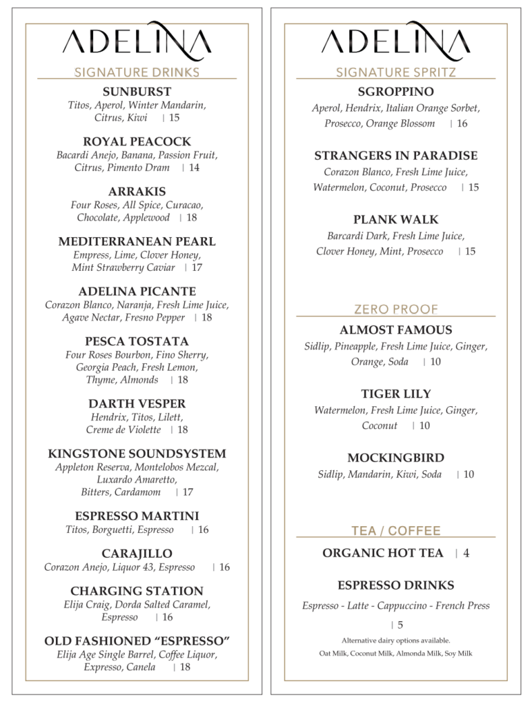 Menu - Adelina in Detroit
