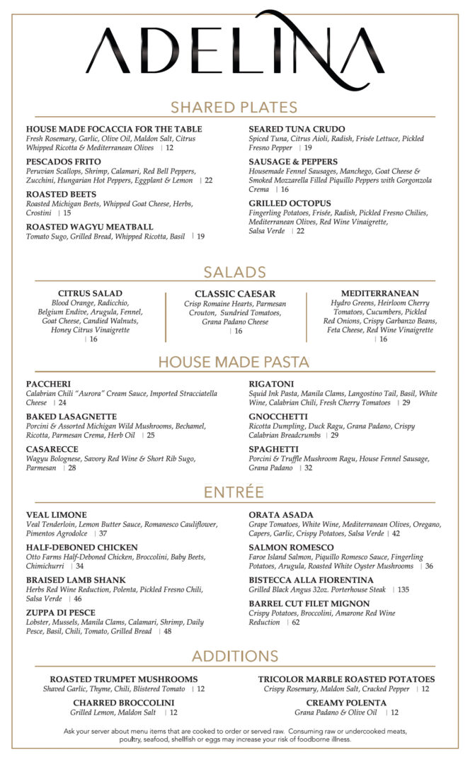 Menu - Adelina in Detroit