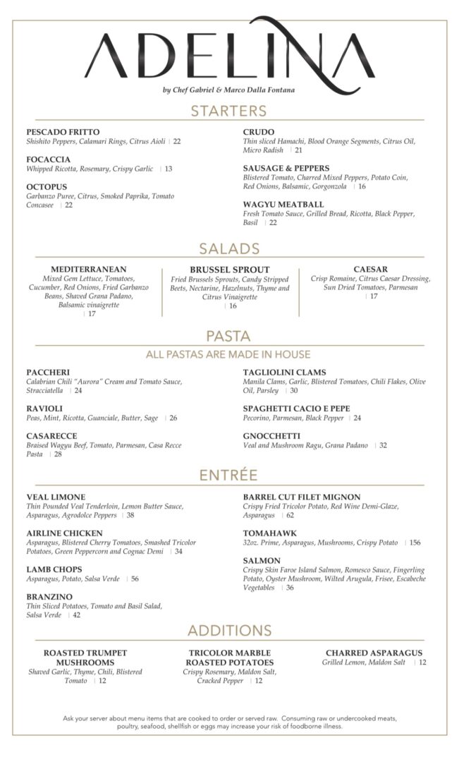 Menu - Adelina in Detroit