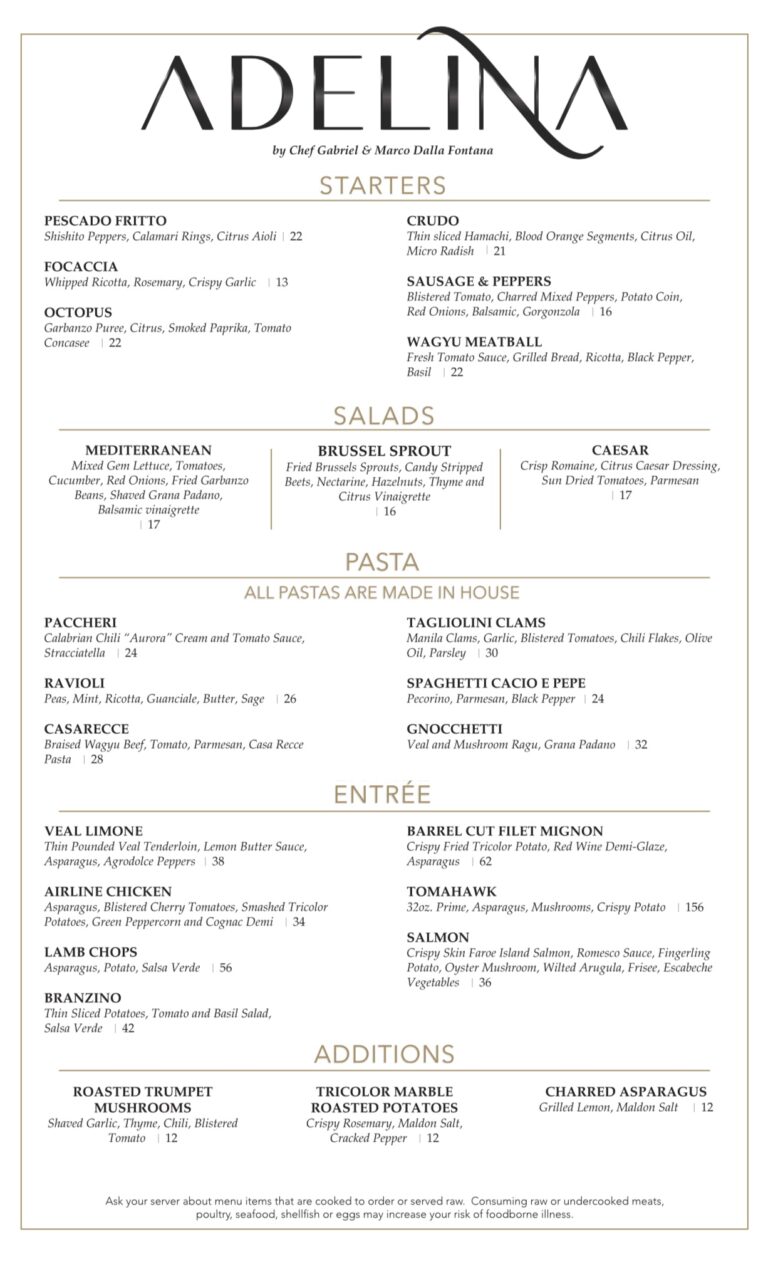 Menu - Adelina in Detroit
