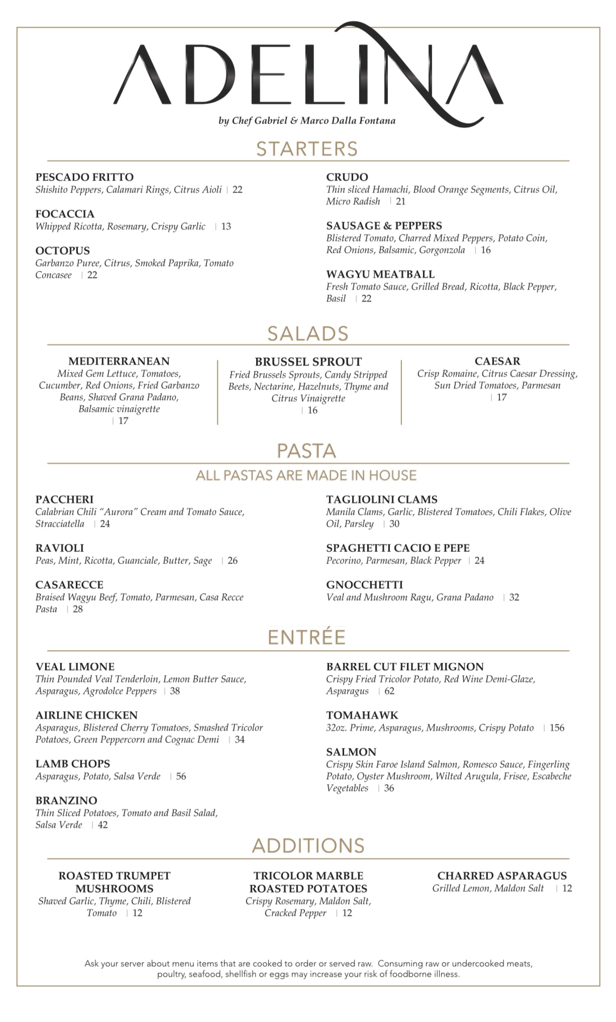 Menu - Adelina in Detroit