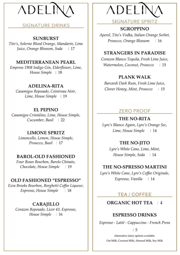Menu - Adelina in Detroit