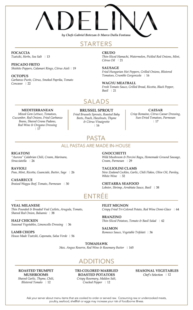 Menu - Adelina in Detroit