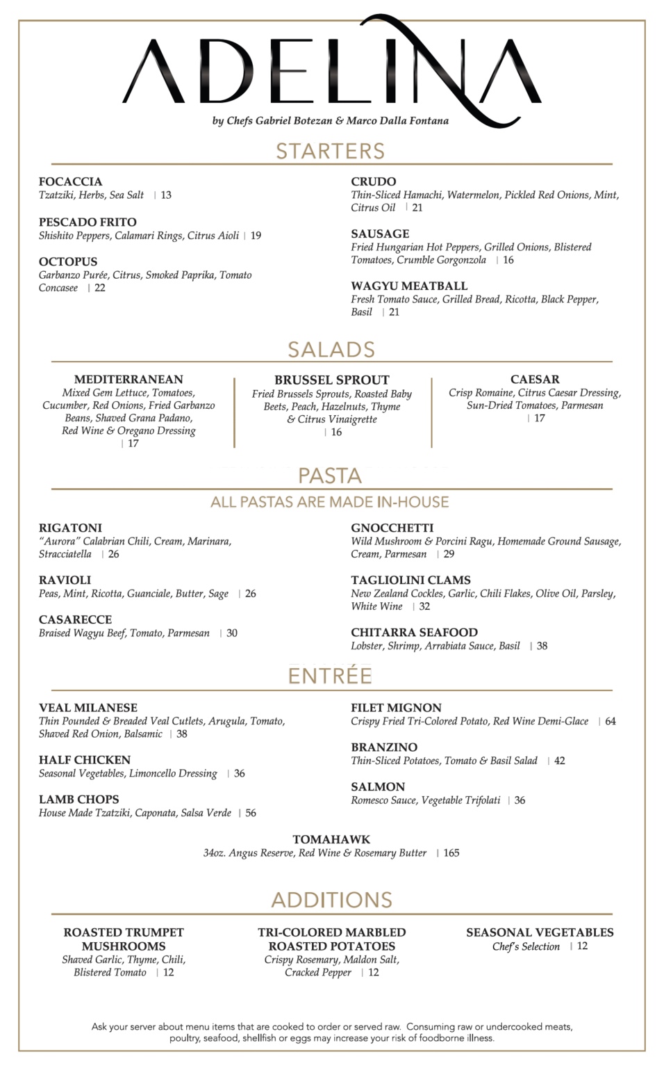Menu - Adelina in Detroit