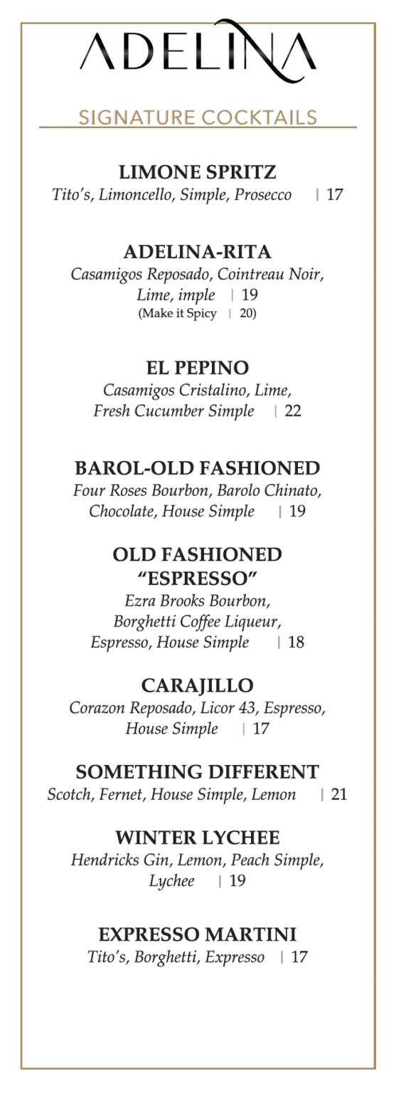 Menu - Adelina in Detroit