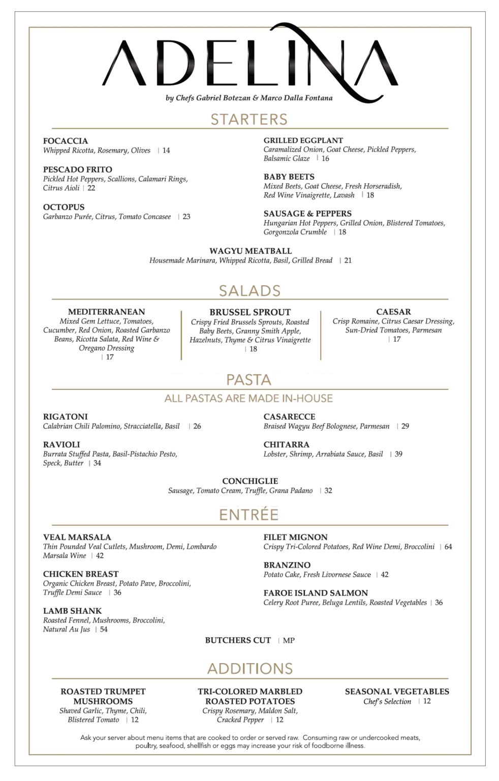 Menu - Adelina in Detroit