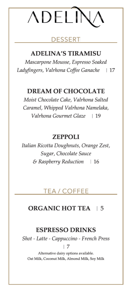 Menu - Adelina in Detroit