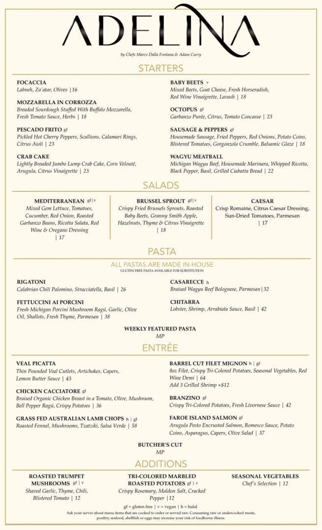 Menu - Adelina in Detroit