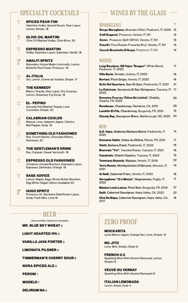 Menu - Adelina in Detroit