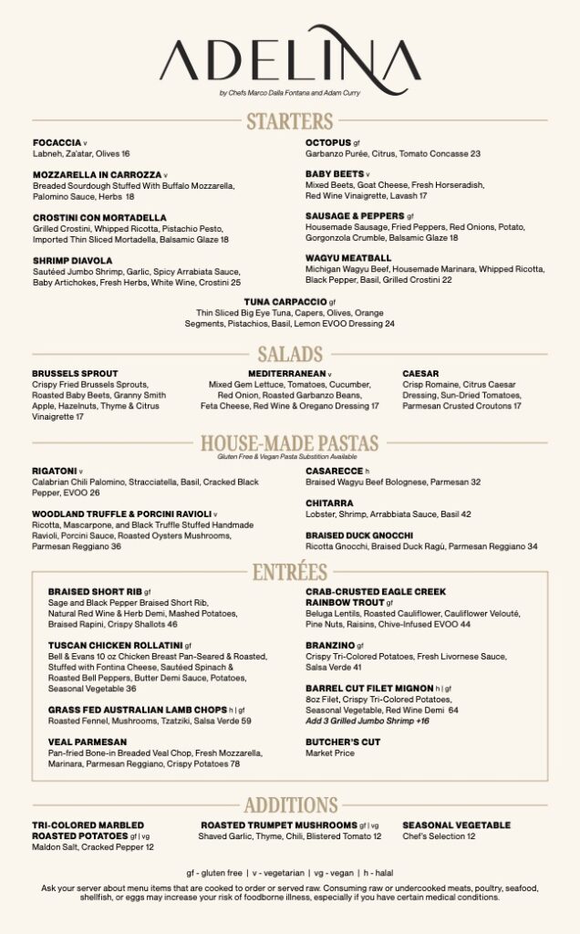 Menu - Adelina in Detroit